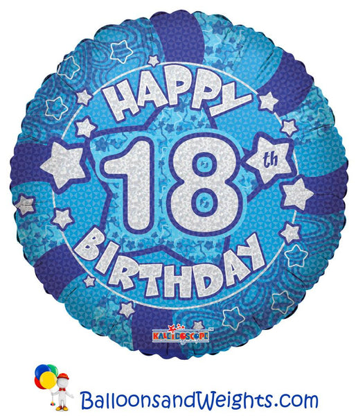 18 Inch Holographic Blue Happy 18th Birthday Foil Balloon | 100 pc ...
