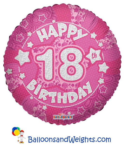 18 Inch Holographic Pink Happy 18th Birthday Foil Balloon | 100 pc ...